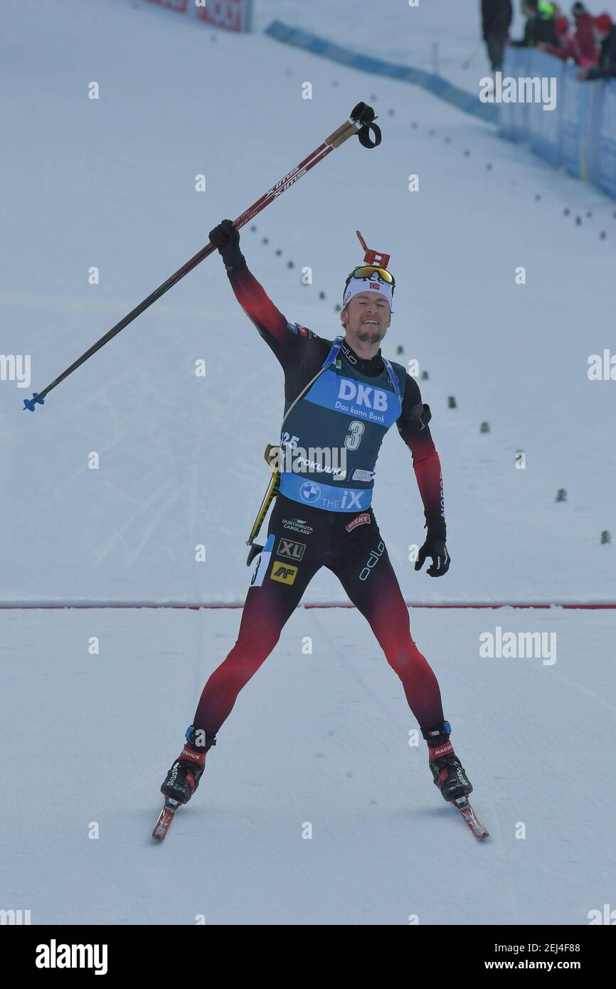 Pokljuka, Italy. 21st Feb, 2021. LAEGREID Sturla Holm NOR win mass ...