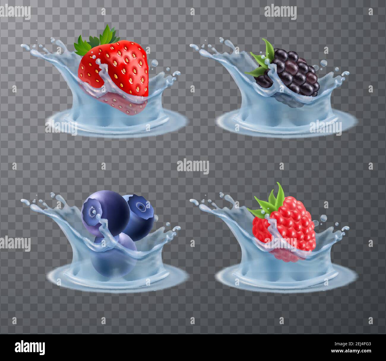 Set of realistic berries strawberry, raspberry, blueberry, blackberry ...