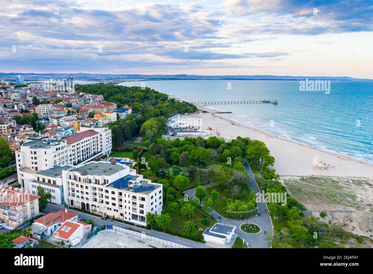 Aerial view of the main beach of the bulgarian town Bourgas Stock Photo ...