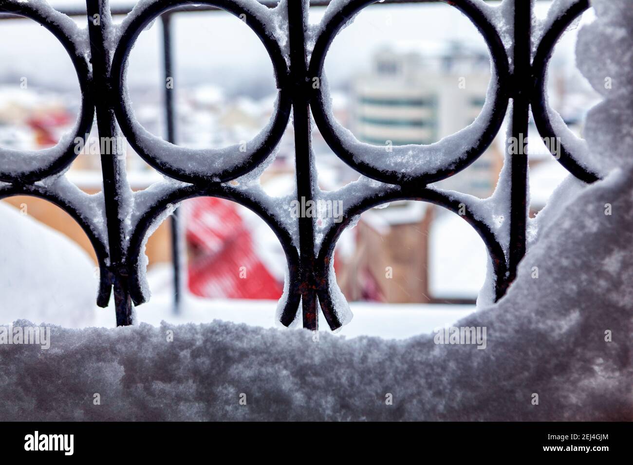 Snow on the window grates , winter background Stock Photo - Alamy