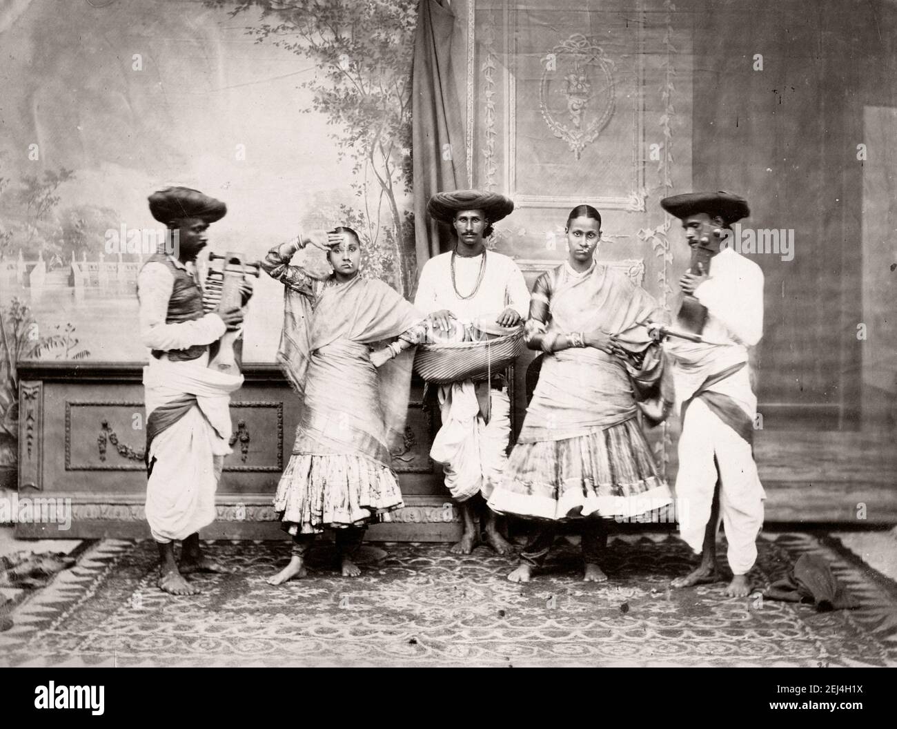 Indian dancers and musicians, India, c.1880's Stock Photo - Alamy