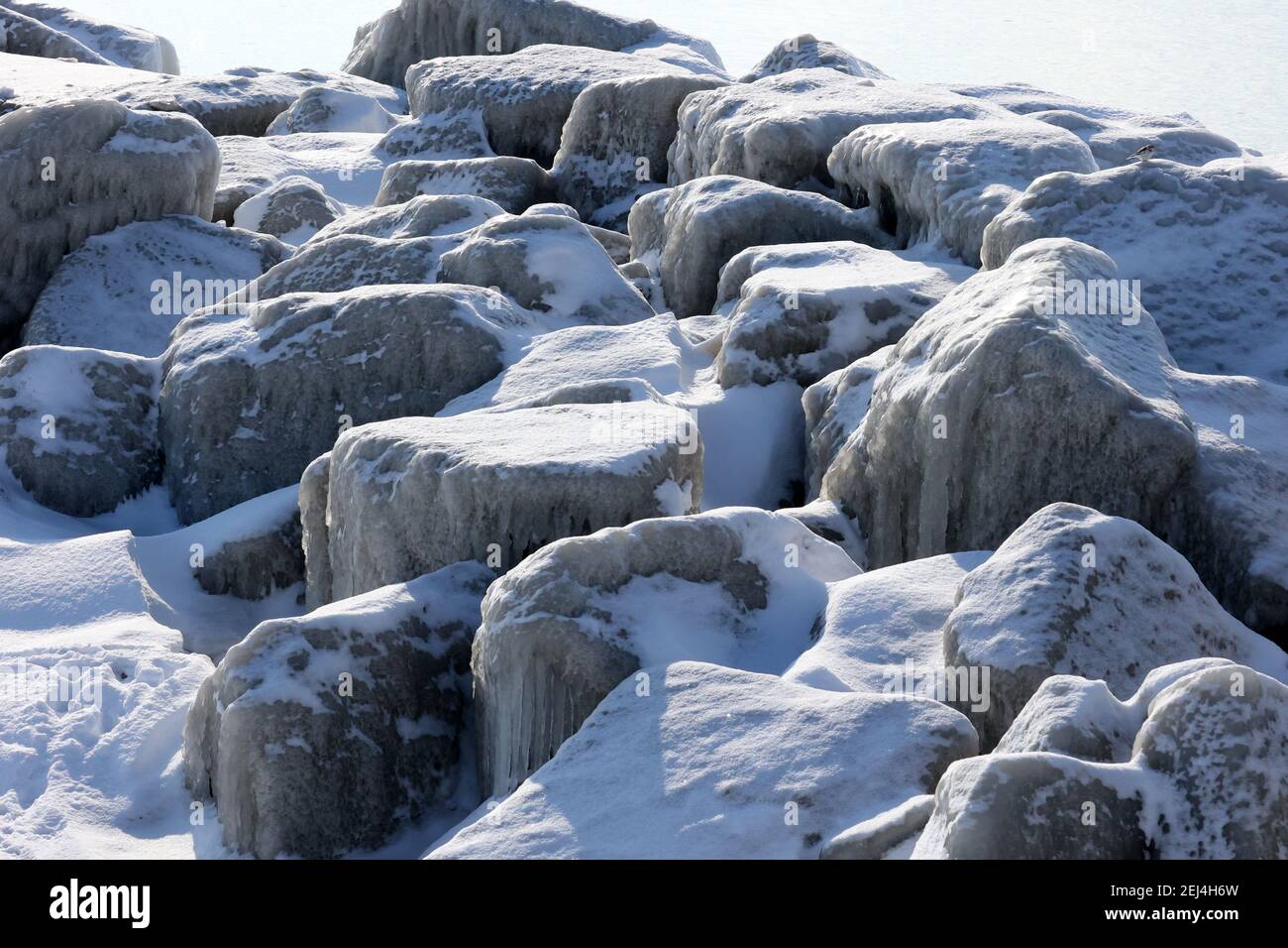 Icy landscapes in winter at harbour Stock Photo - Alamy