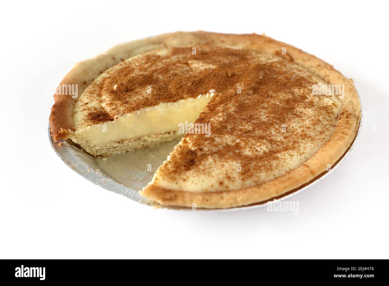 delicious traditional south african milktart pudding slice in tin plate ...