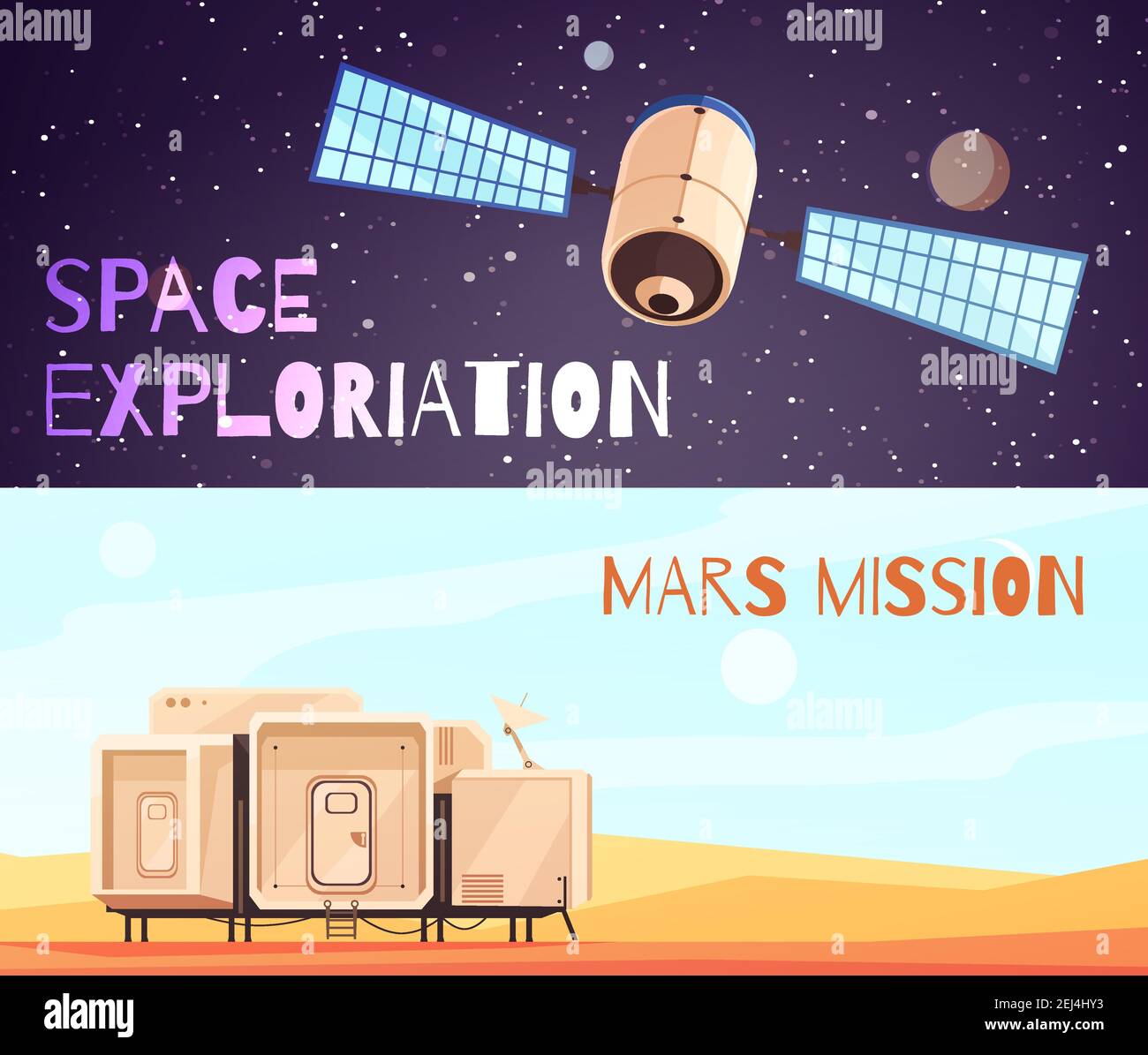 Space technology banners set of two horizontal cosmic exploration ...