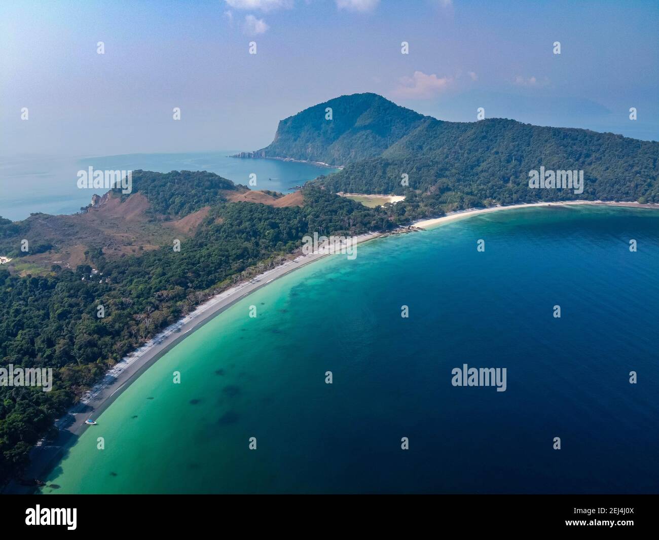 Aerial of a white sand beach on smart island, Mergui or Myeik ...