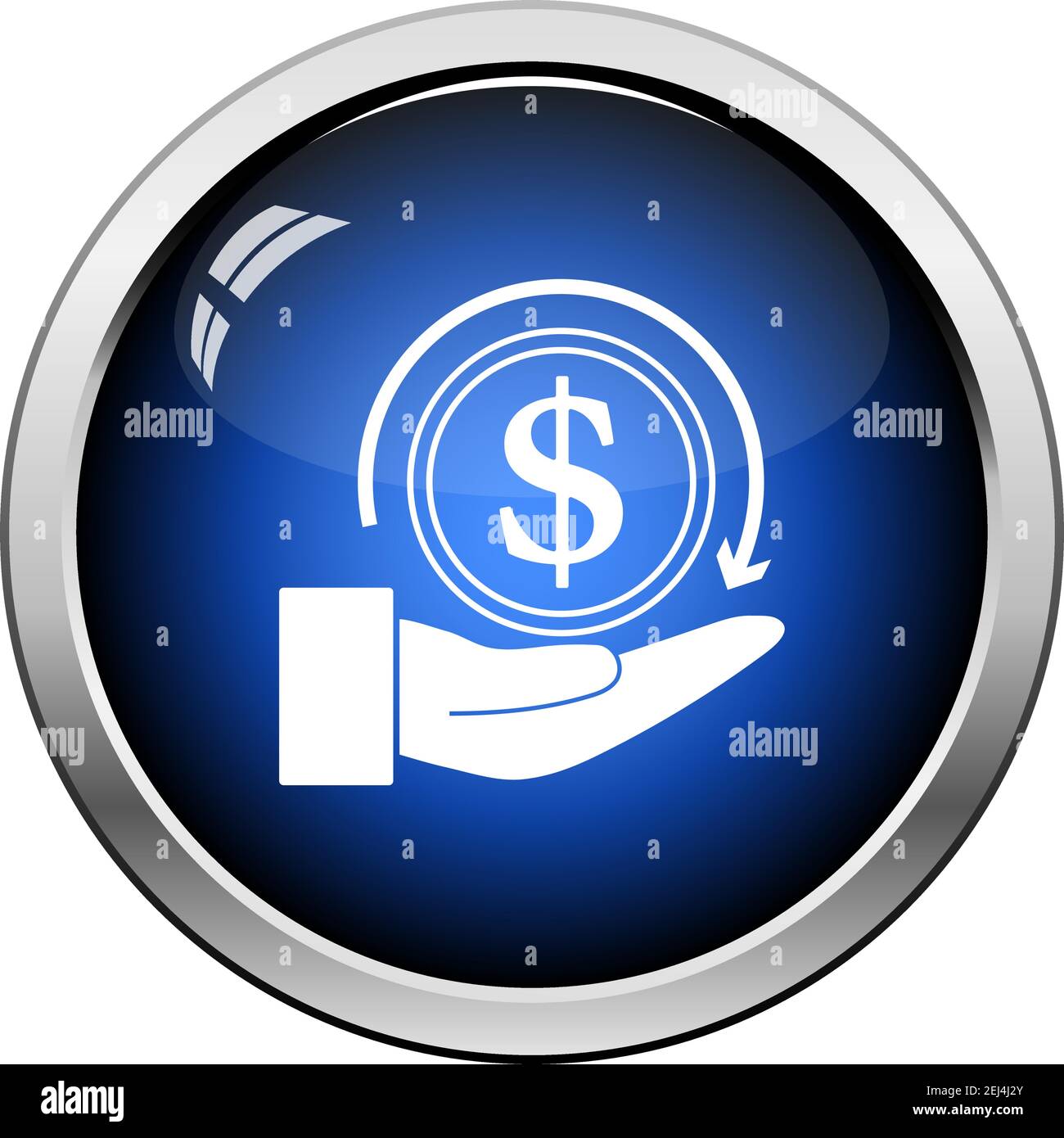 Cash Back Coin To Hand Icon. Glossy Button Design. Vector Illustration ...