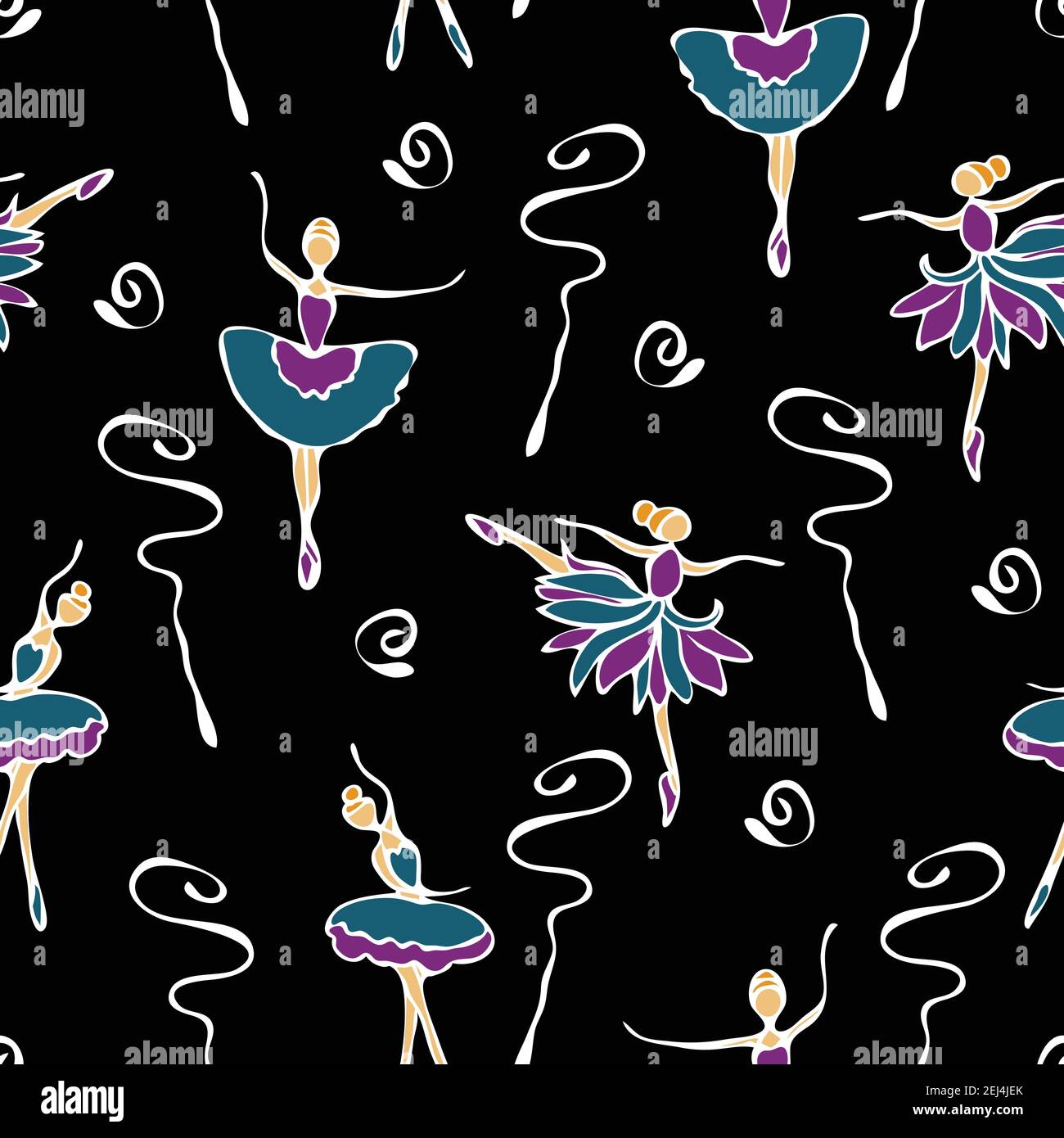 Seamless vector pattern with dancing girls on black background ...