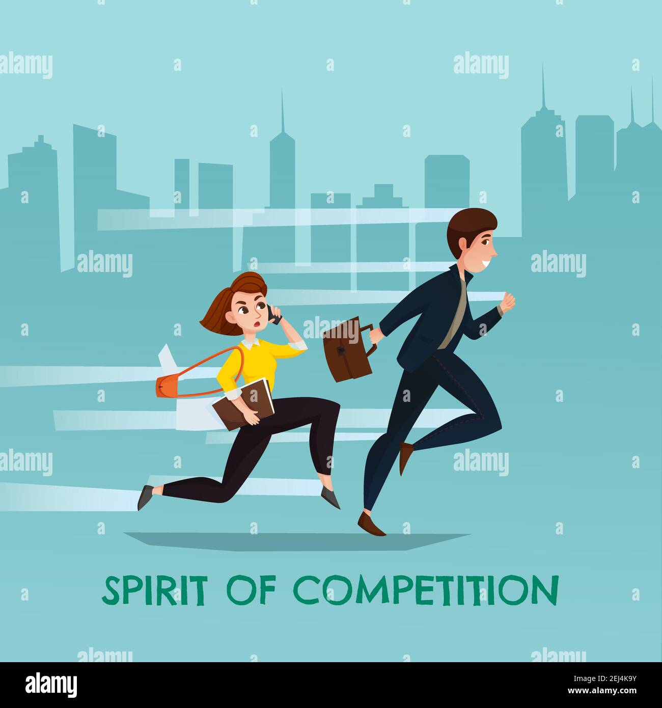 Spirit of competition urban poster with running young man and woman ...