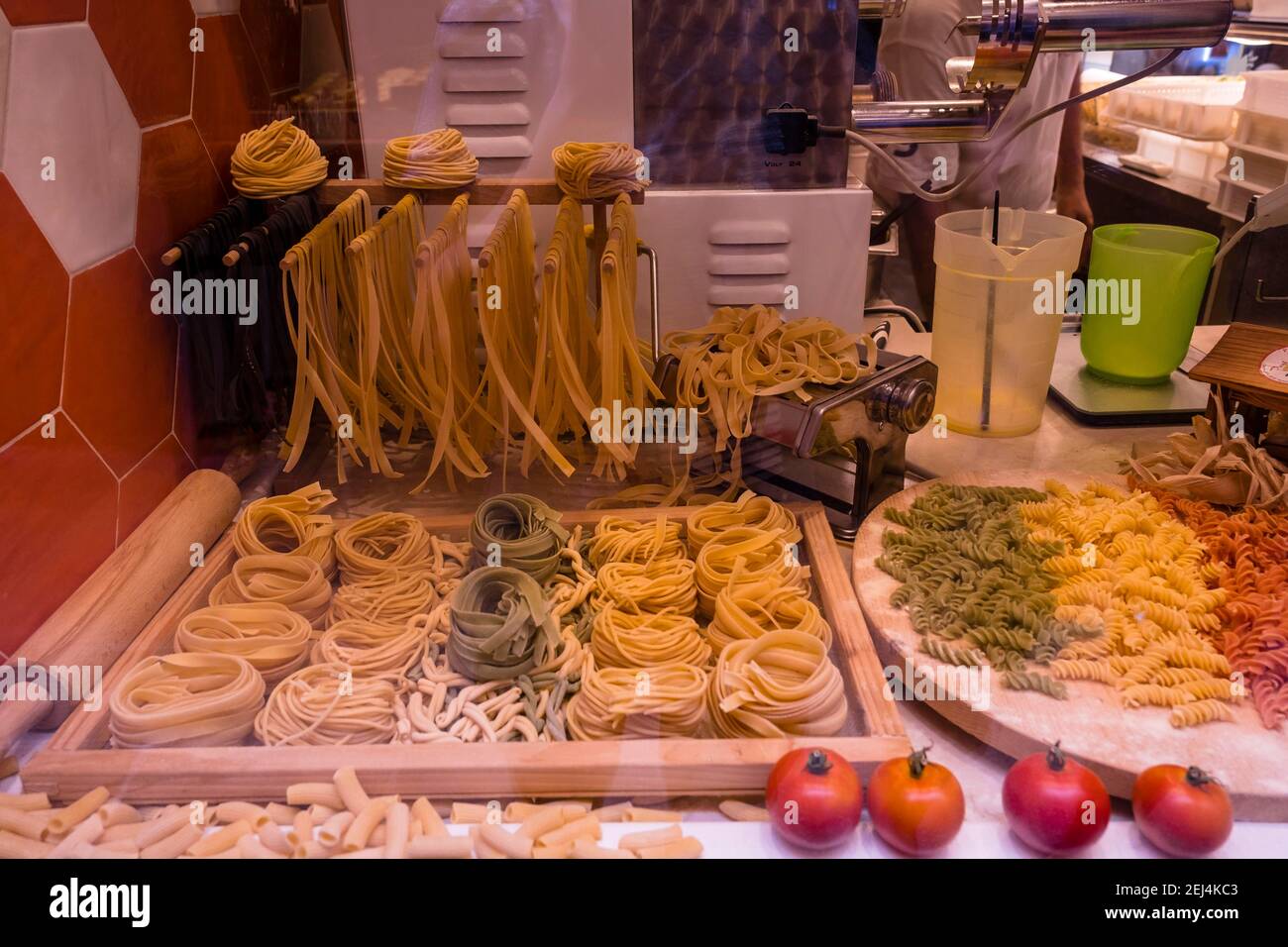 Showcase with different kinds of pasta, Italian pasta, Venice, Veneto ...