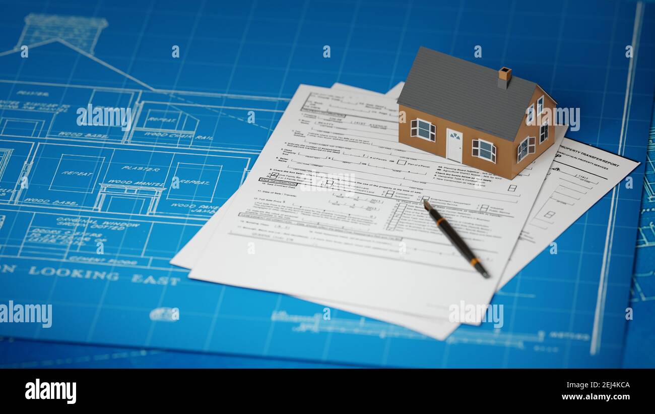 Real estate business, house building concept. Suburban house model with ...