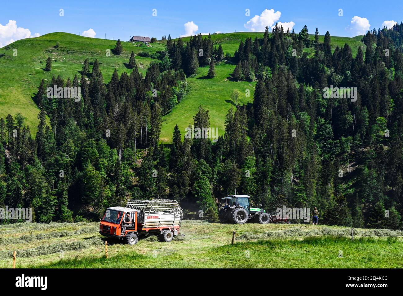 Tractors making hay, Sumiswald, Switzerland Stock Photo - Alamy