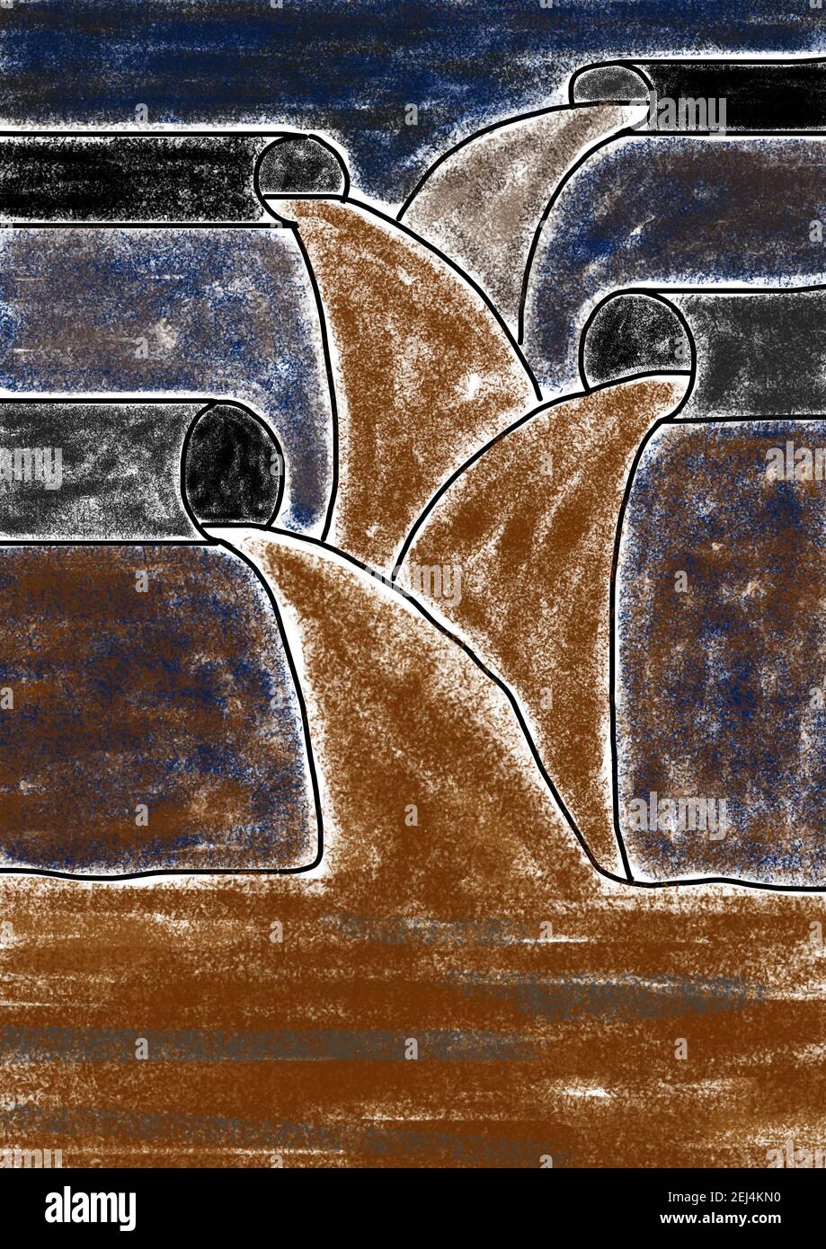 Naive illustration, child drawing, waste water is disposed of through ...