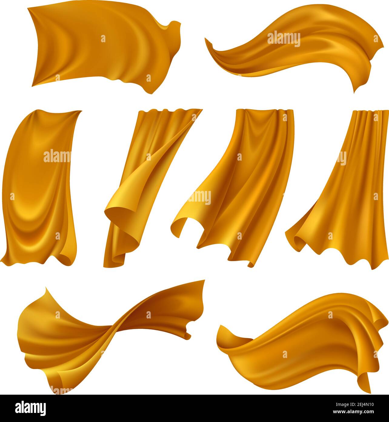 Set of realistic gold pieces of cloth fluttering on wind isolated on ...