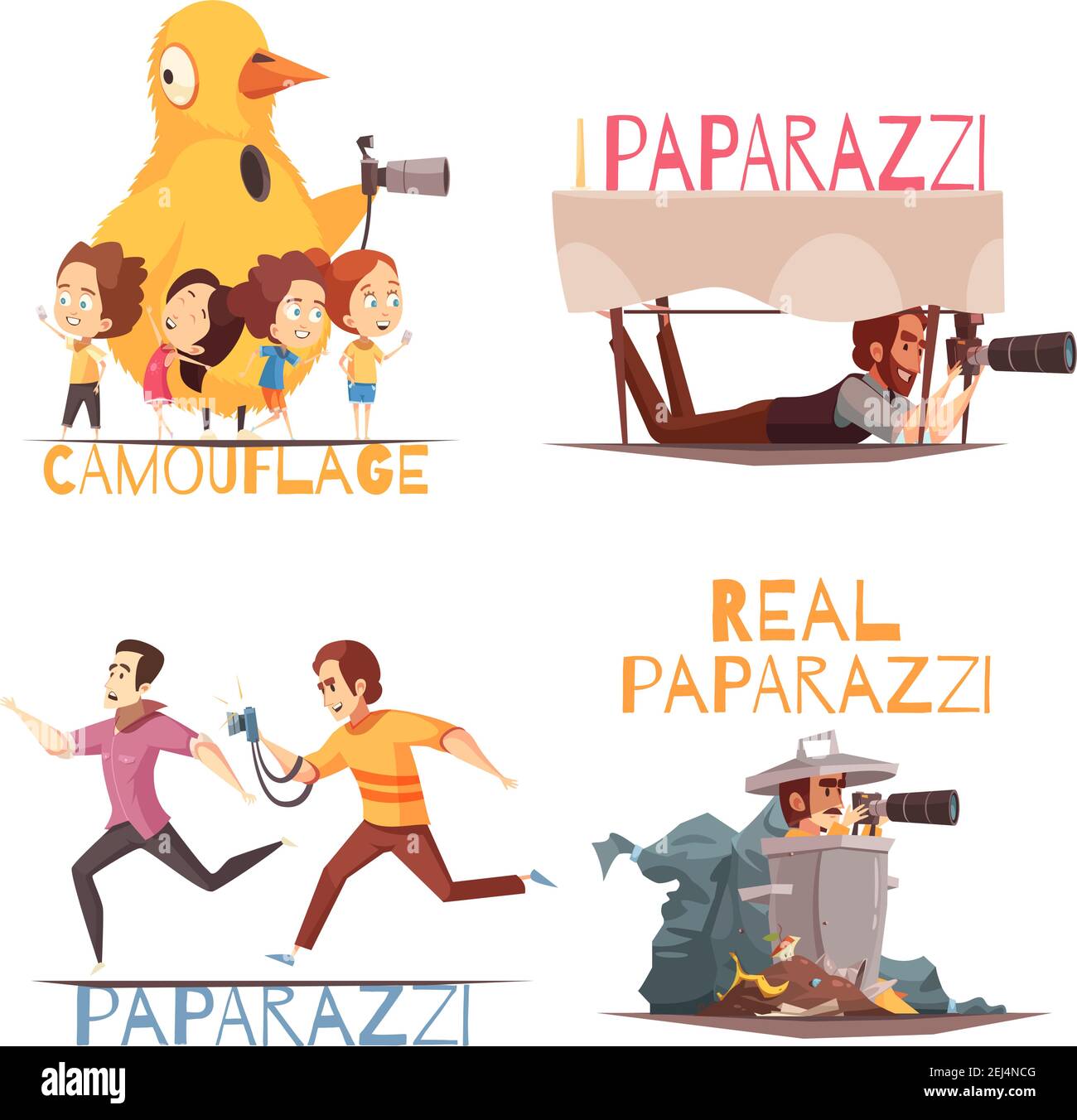Paparazzi design concept with isolated compositions of doodle style ...