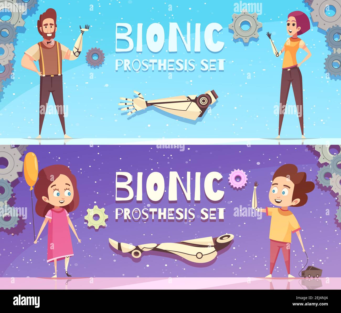 Bionic prosthesis banners collection with horizontal compositions of ...