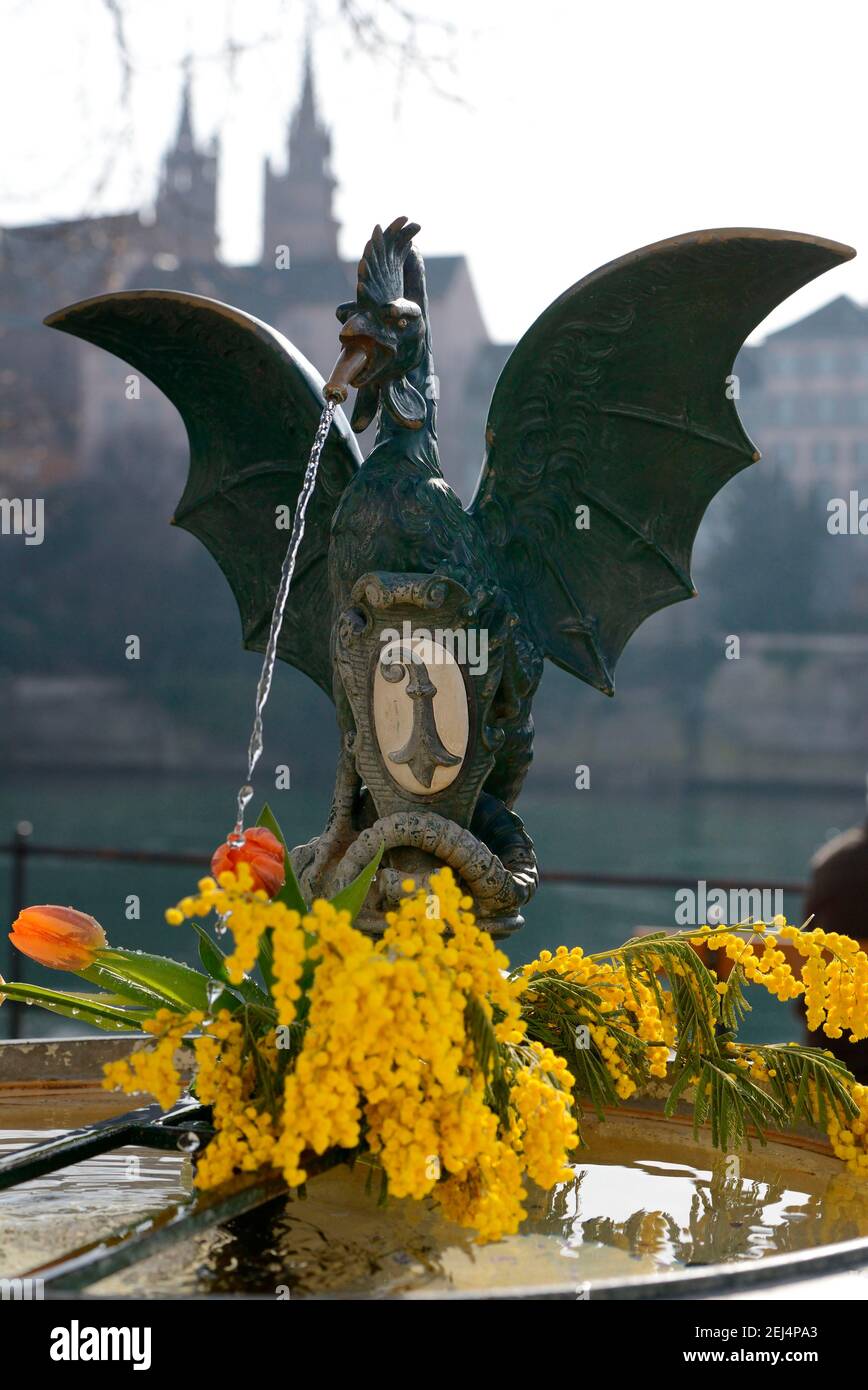 Basler Brunnen, decorated, Basilisk, Basilisk Fountain, Basler Fasnacht ...