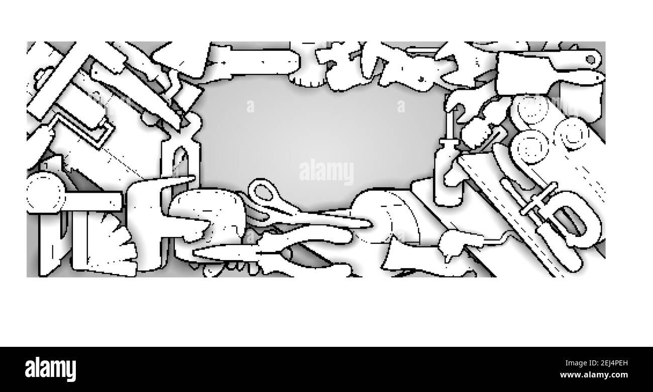 Cartoon doodles funny hand drawn repair tools frame illustration Stock ...