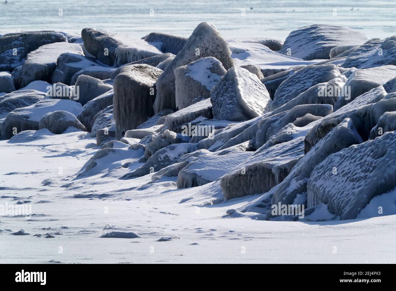 Icy landscapes in winter at harbour Stock Photo - Alamy