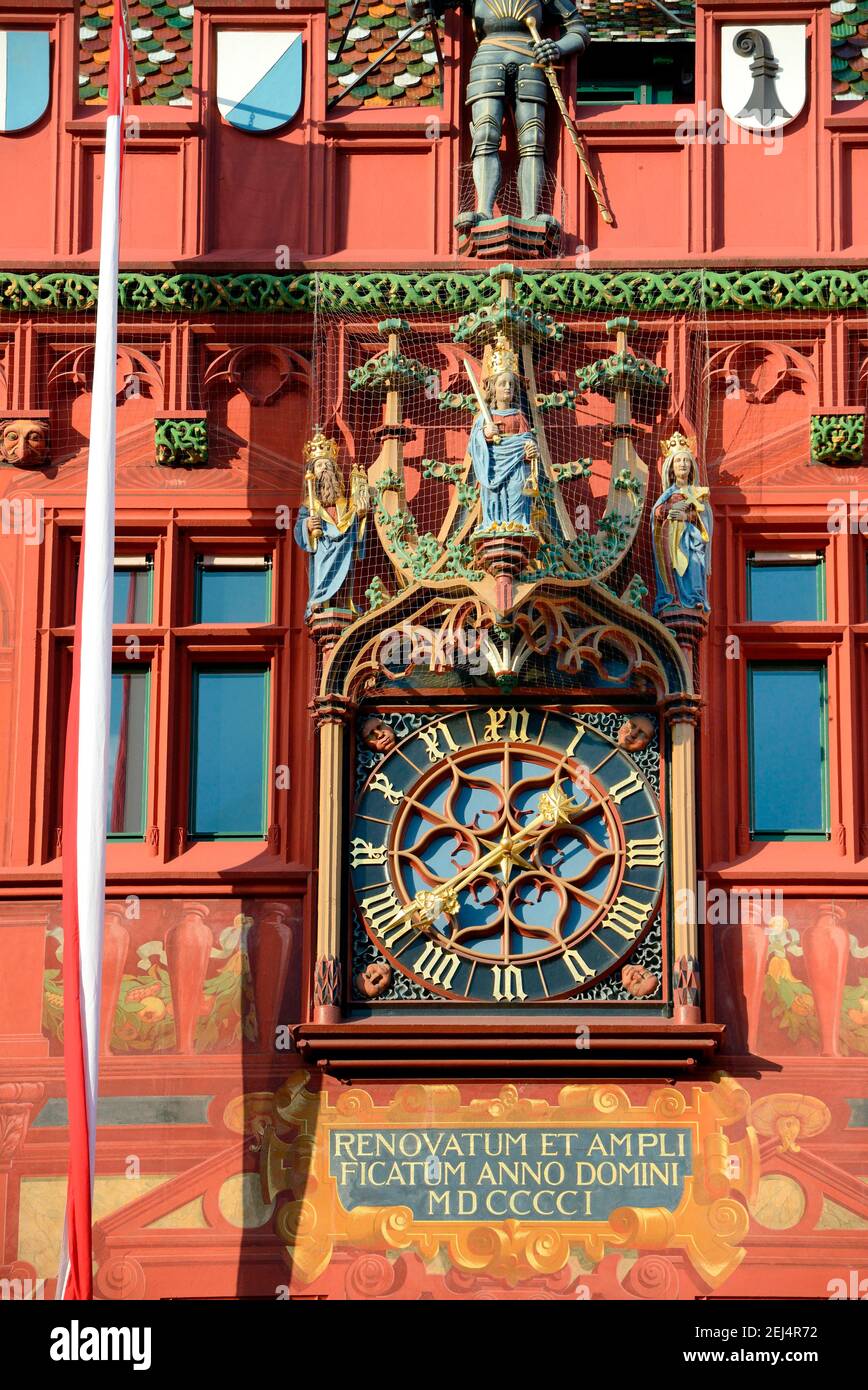Town hall with town hall clock, city parliament, city government, Basel ...