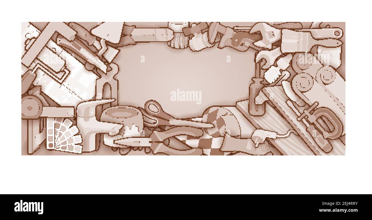 Cartoon doodles funny hand drawn repair tools frame illustration Stock ...