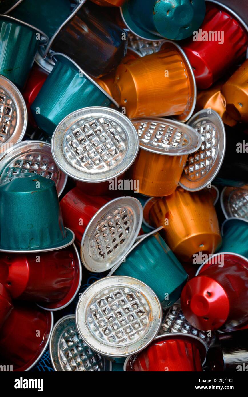 Used coffee capsules, coffee capsule, capsule, aluminium waste, garbage ...