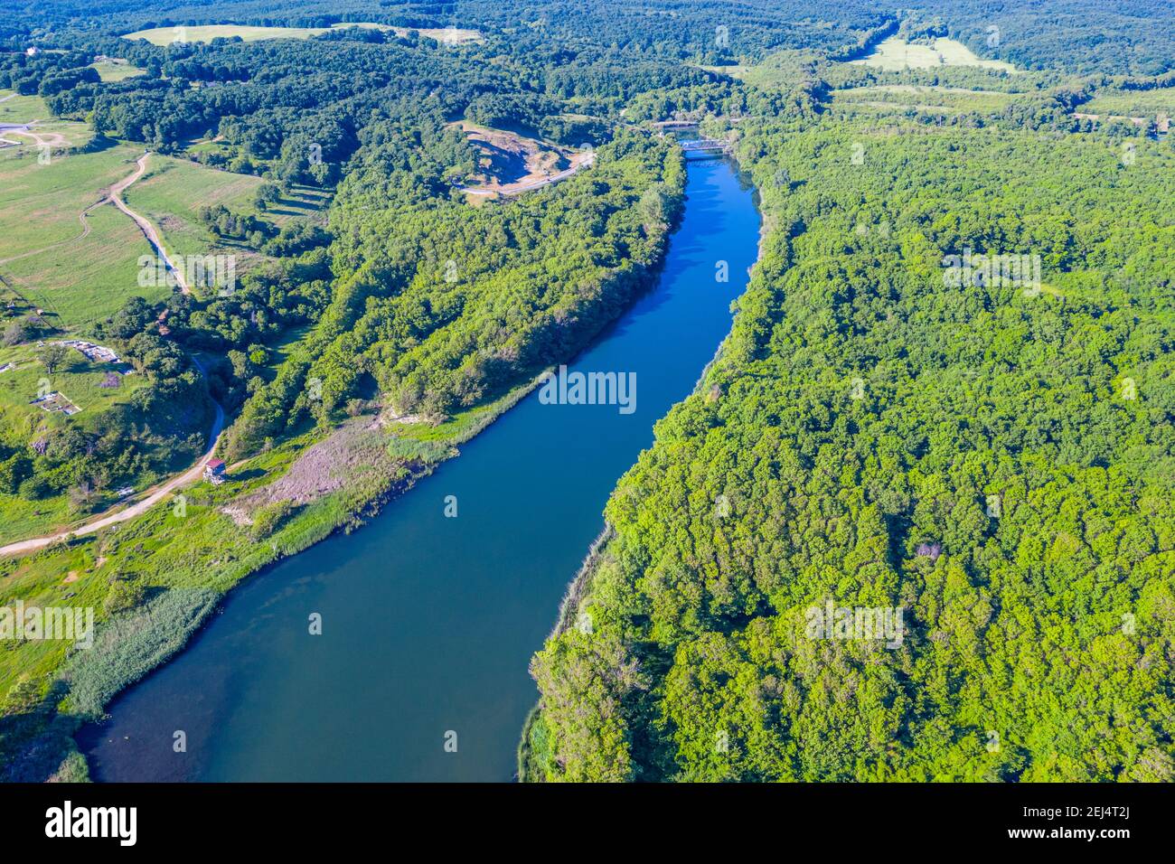Aerial view of Strandzha mountains and veleka river in bulgaria Stock ...