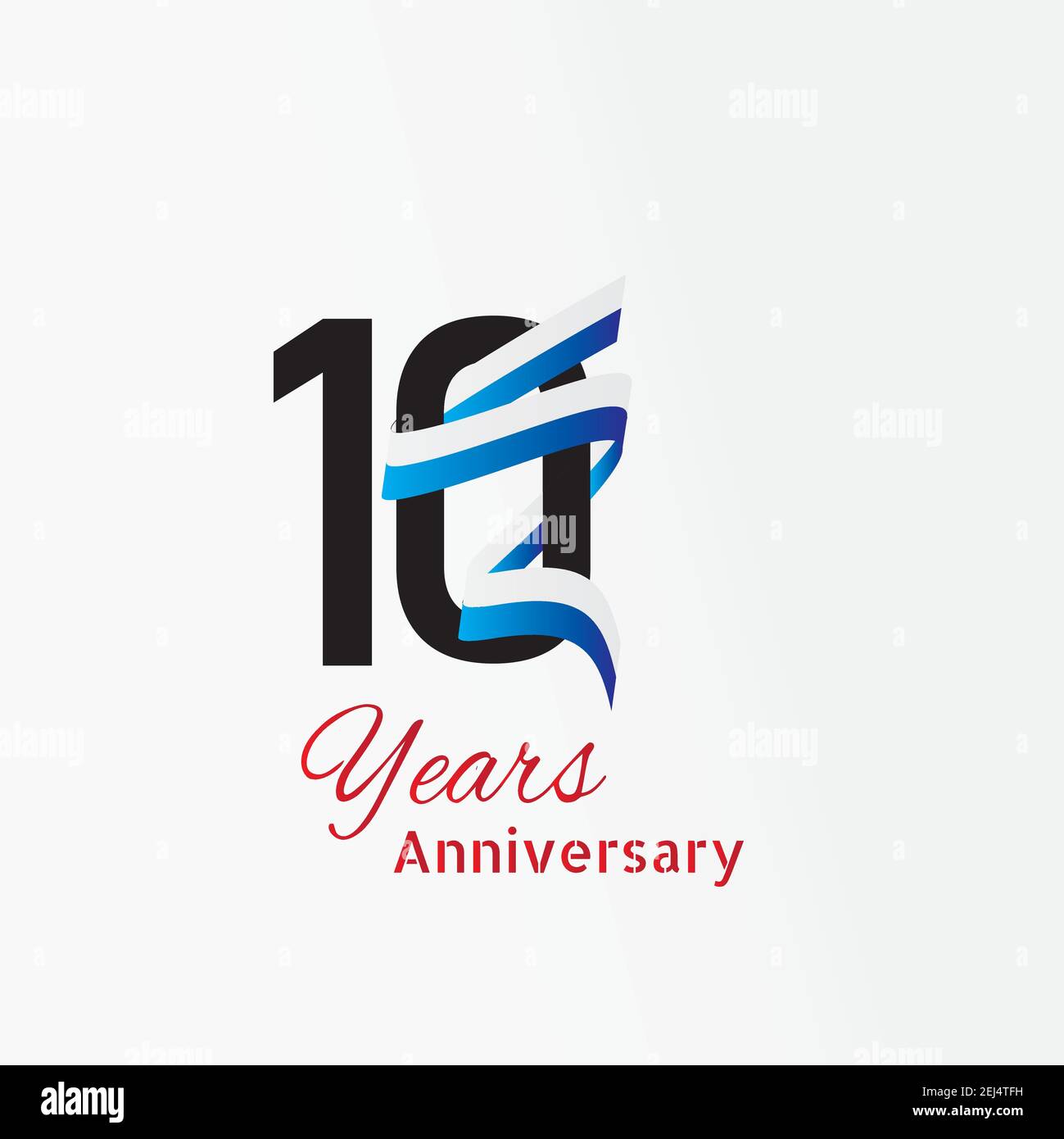 10 years anniversary logotype with single line black and white blue ...