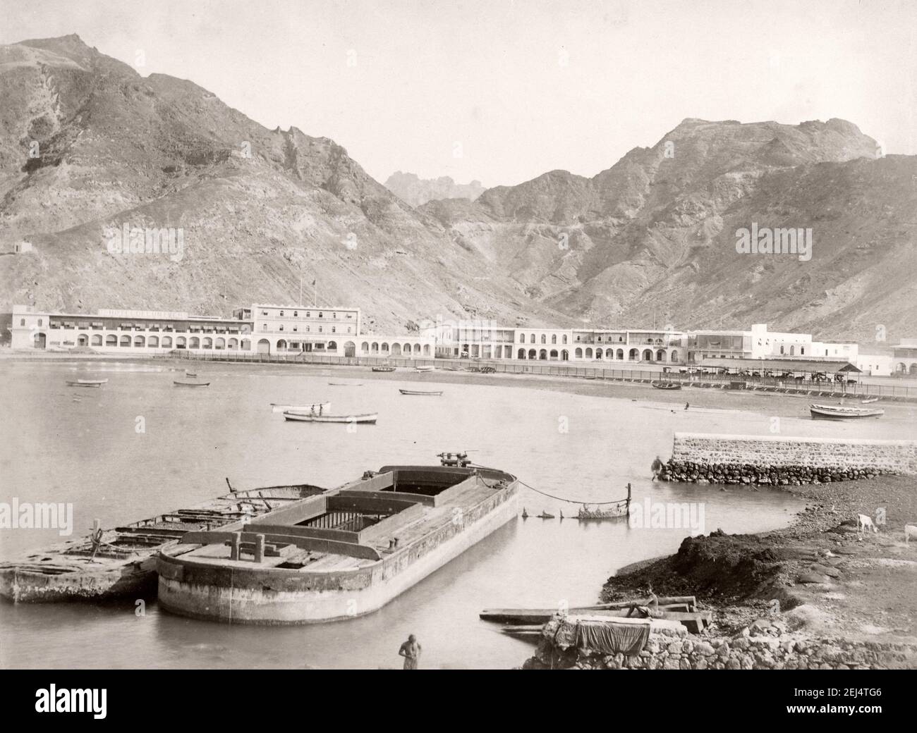 Late 19th century vintage photograph: View of Aden, Yemen, buildings ...