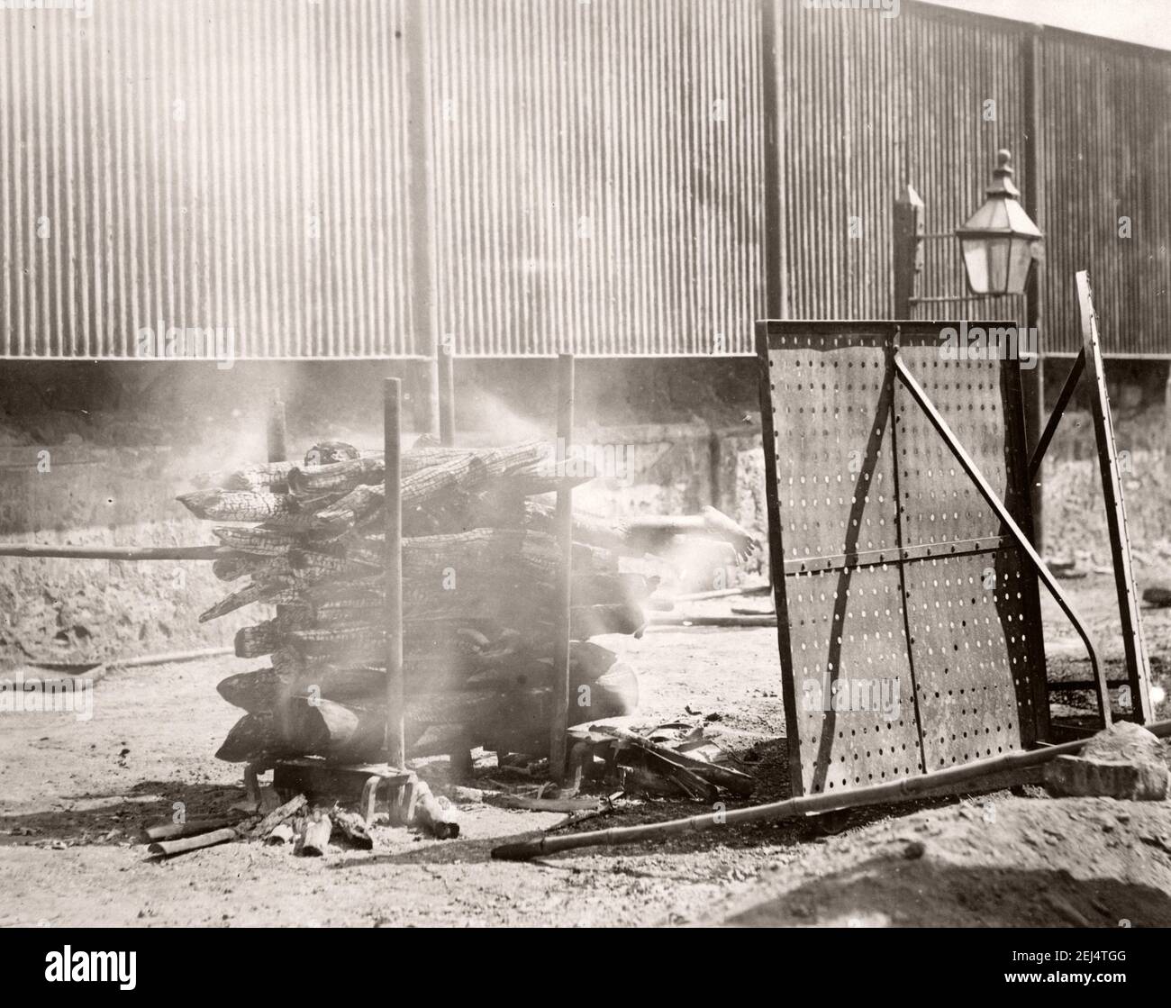 Late 19th century vintage photograph: Cremation pyre for a funeral ...