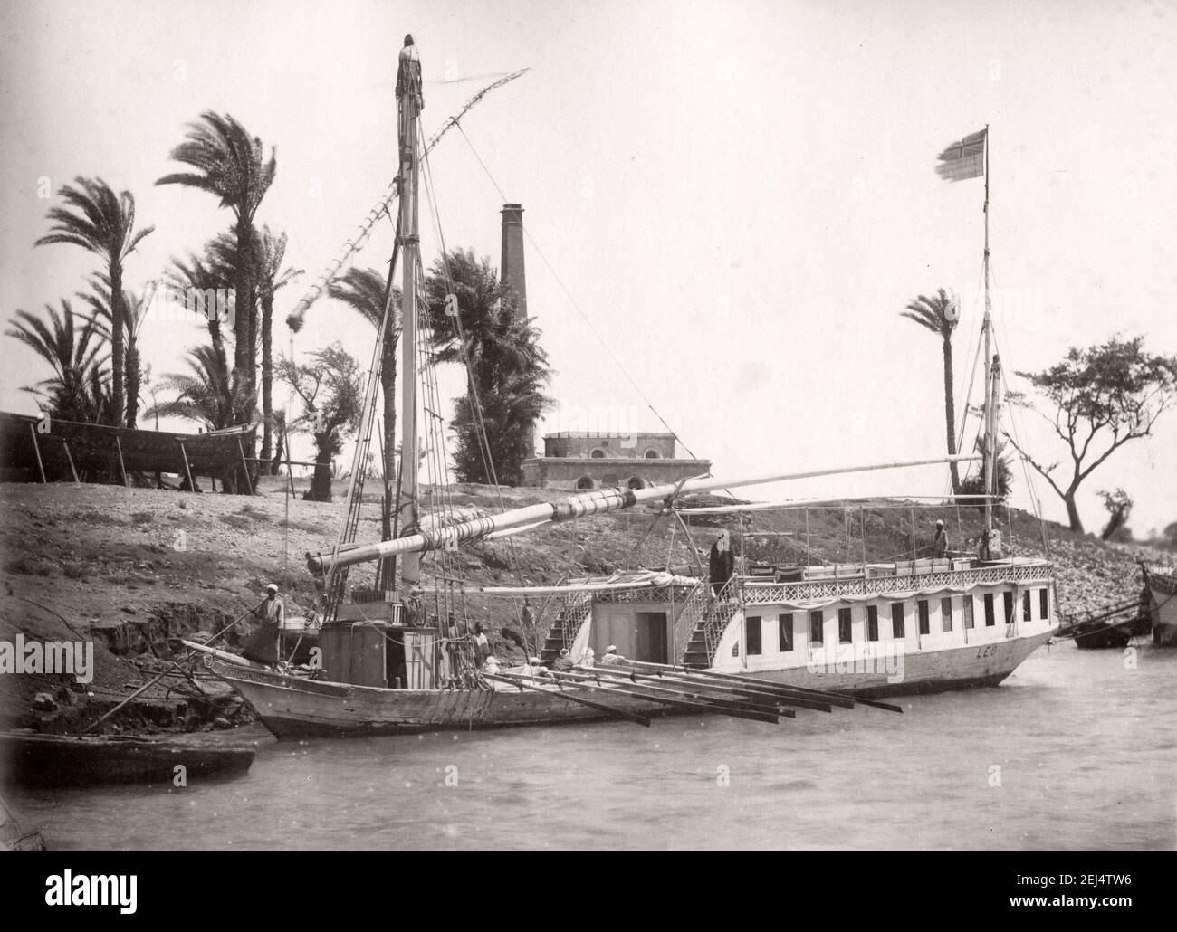 Late 19th century vintage photograph: Pleasure barge, boat on the River ...