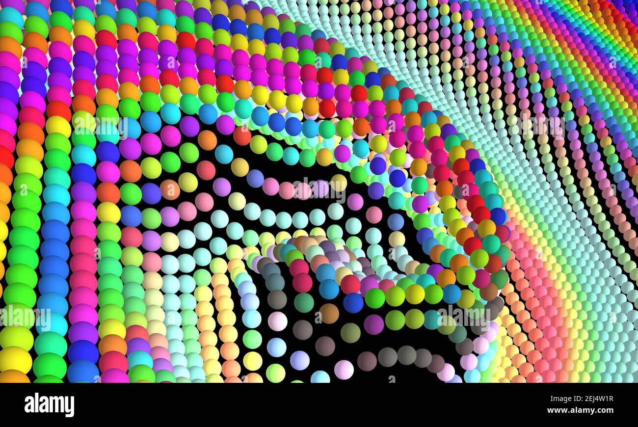 wave of 3d balls in rainbow colors. Abstract motion spheres. highly ...