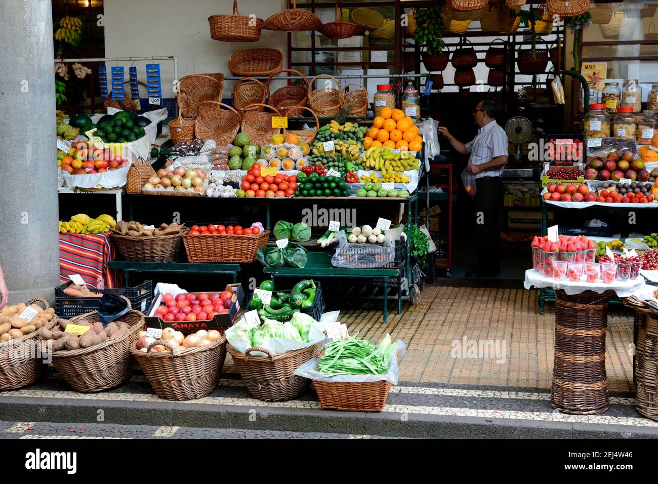 Fruit and vegetable stall, Mercado dos Lavradores, Funchal market hall ...