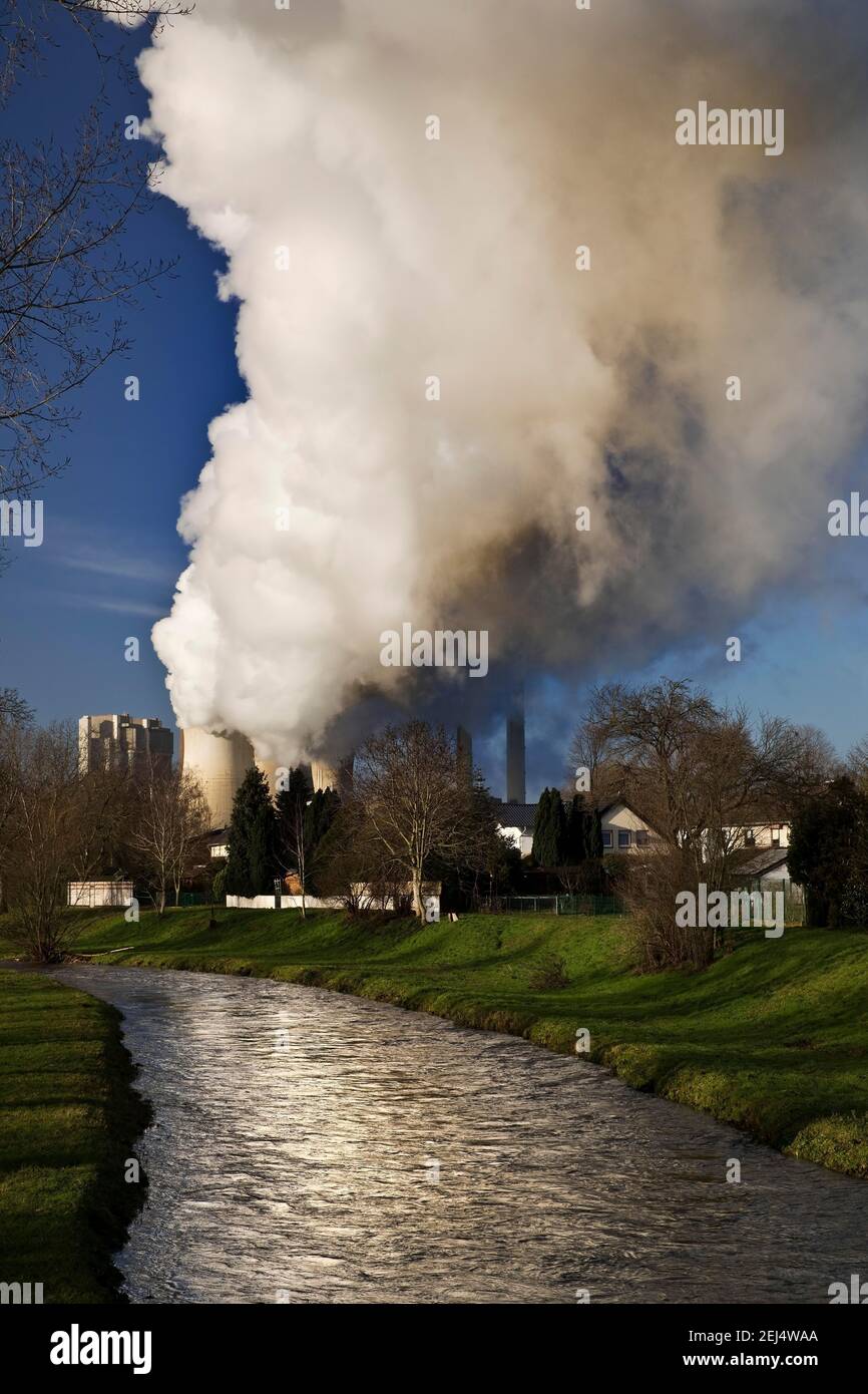 The river Inde with the Weisweiler lignite-fired power plant, Inden ...