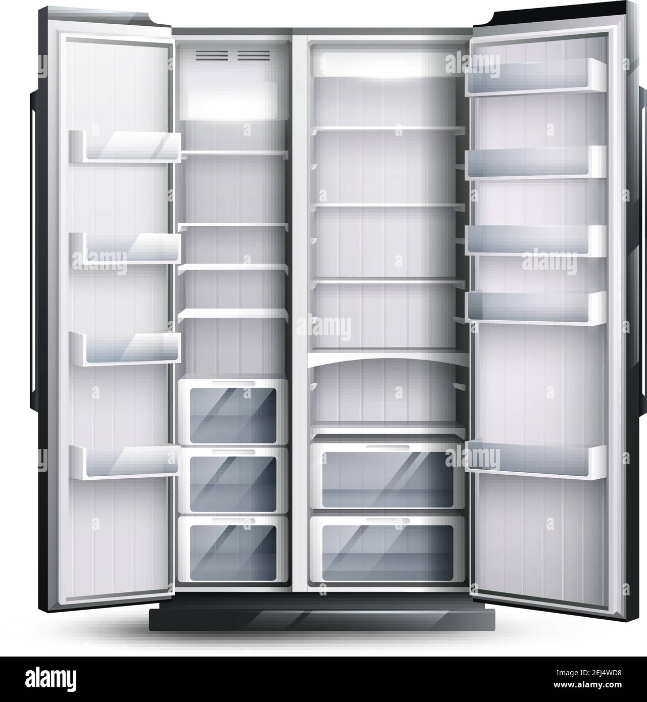 Refrigerator organization monochrome design concept with opened empty ...