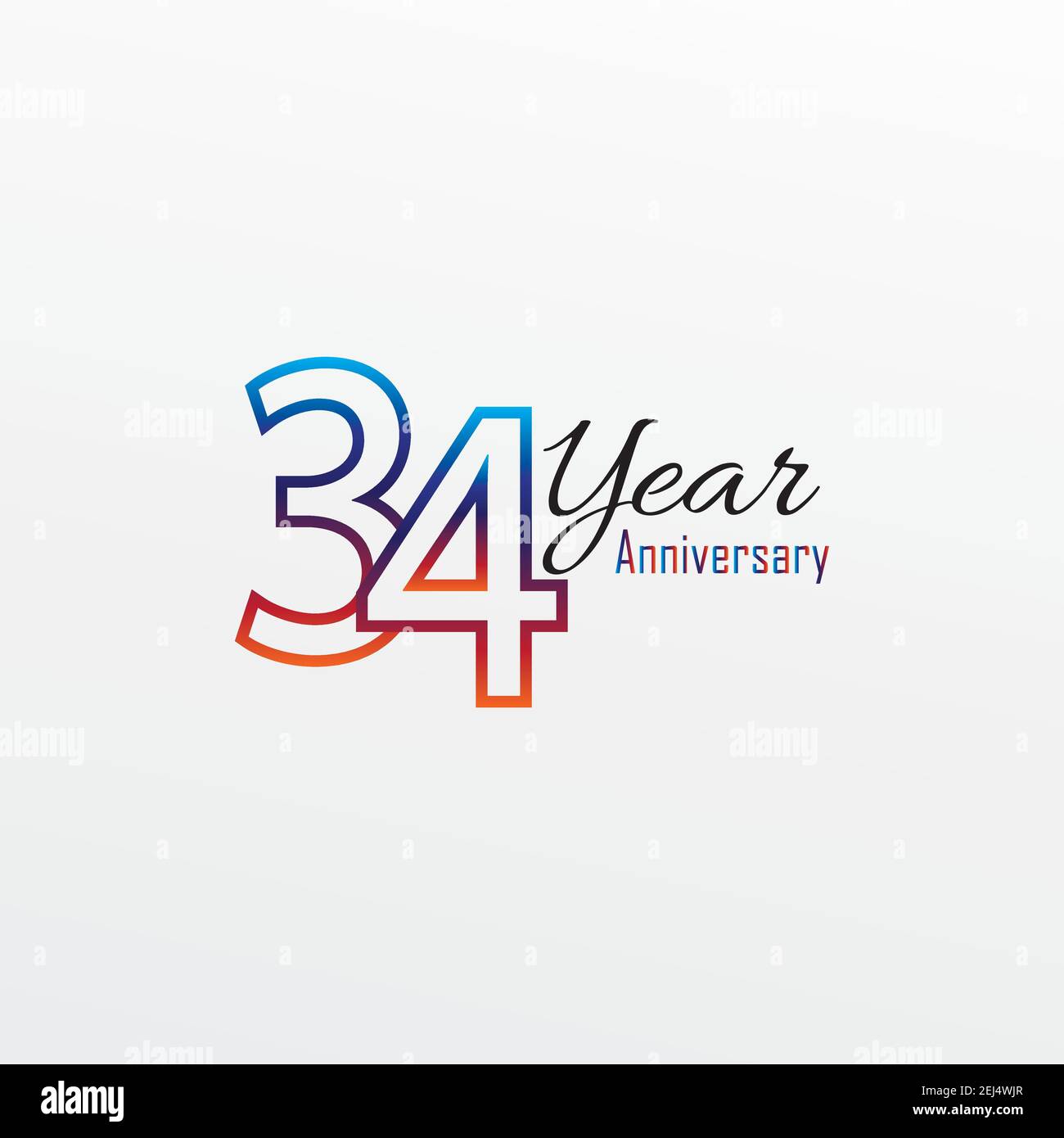 34 years anniversary celebration blue Colors Comical Design logotype ...