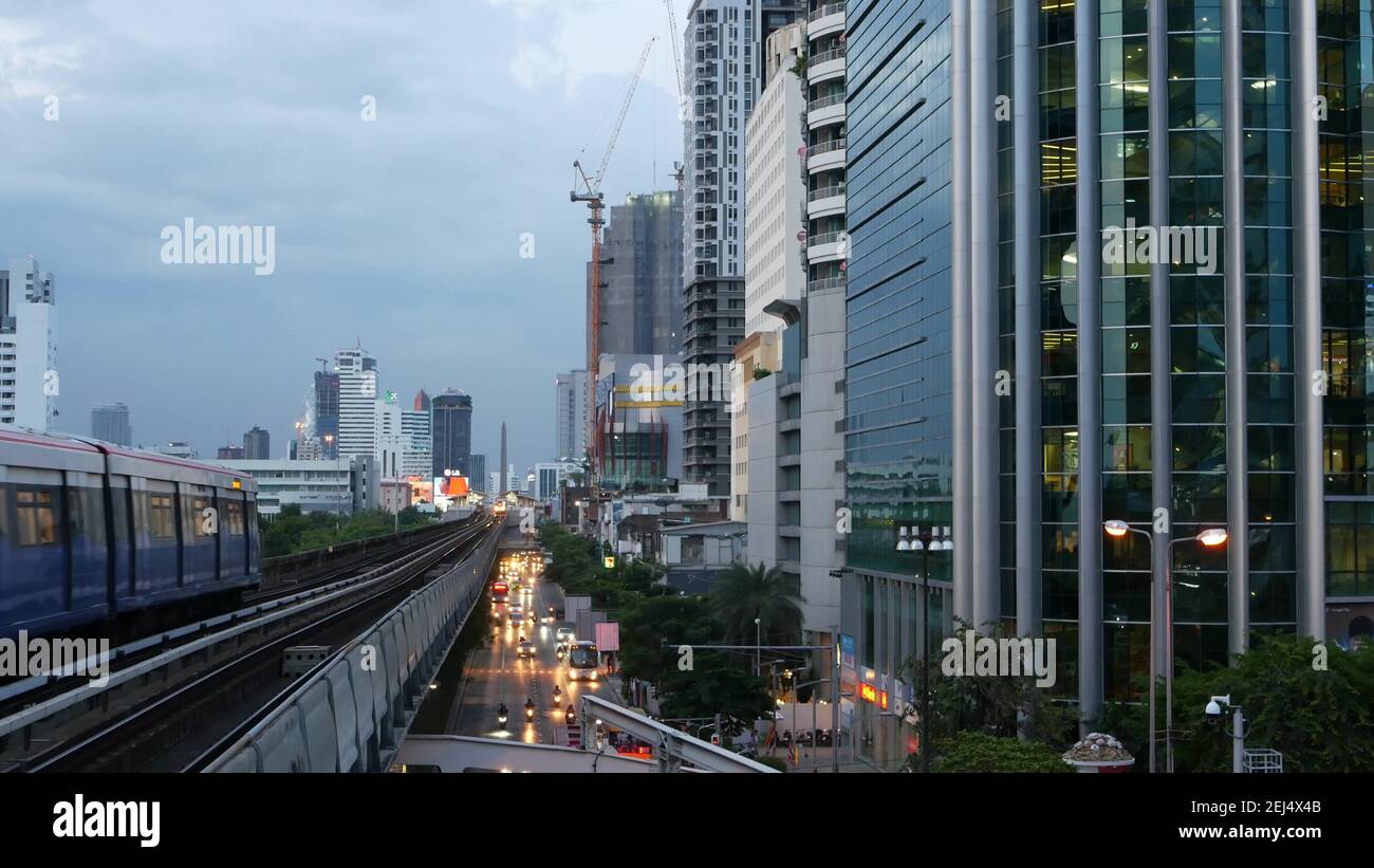BANGKOK, THAILAND - 10 JULY, 2019: View of modern asian city from bts ...