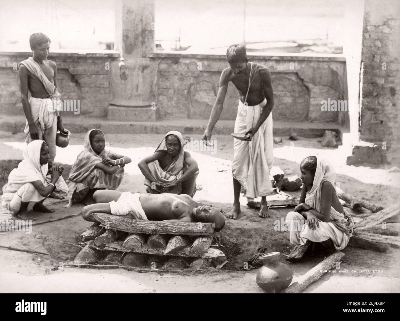 Late 19th century vintage photograph: Body on funeral pyre for ...