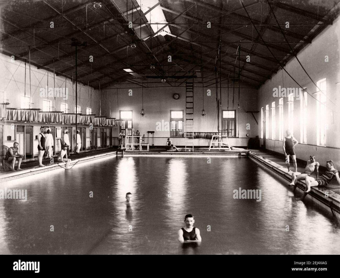 Late 19th century vintage photograph: Early indoor swimming pool ...