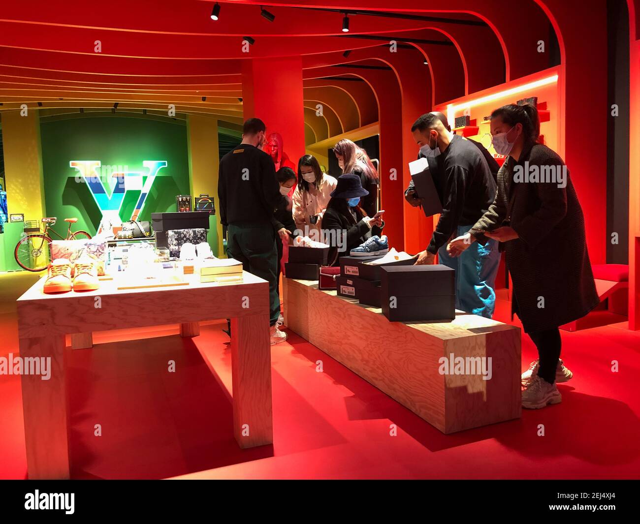 Paris, France, People Shopping inside, LVMH Pop Up Store, louis vuitton ...