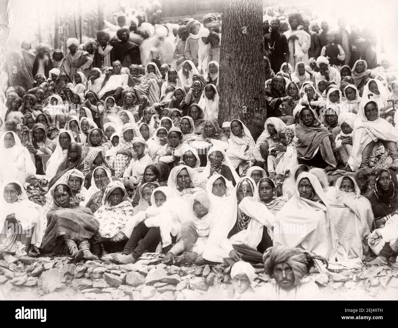 Late 19th century vintage photograph: Large group of Indian women with ...