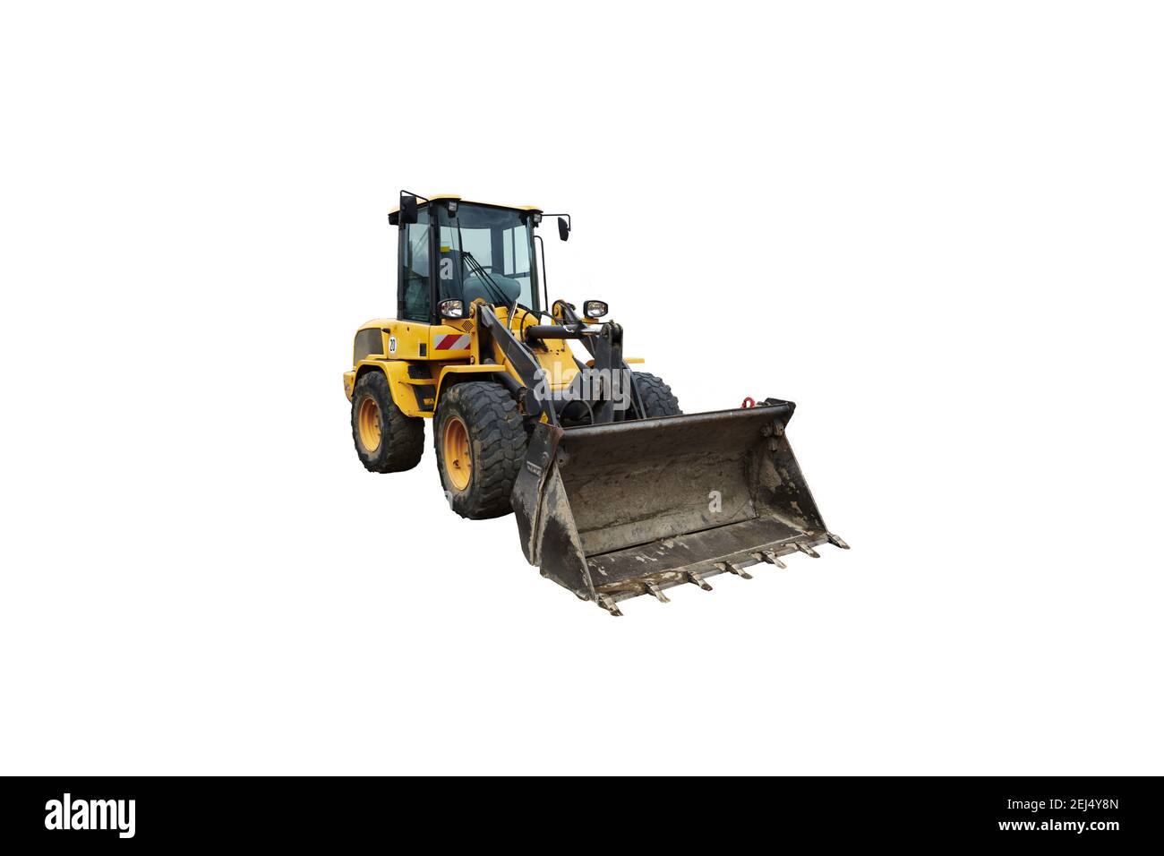 Yellow bulldozer excavator isolated on white Stock Photo - Alamy