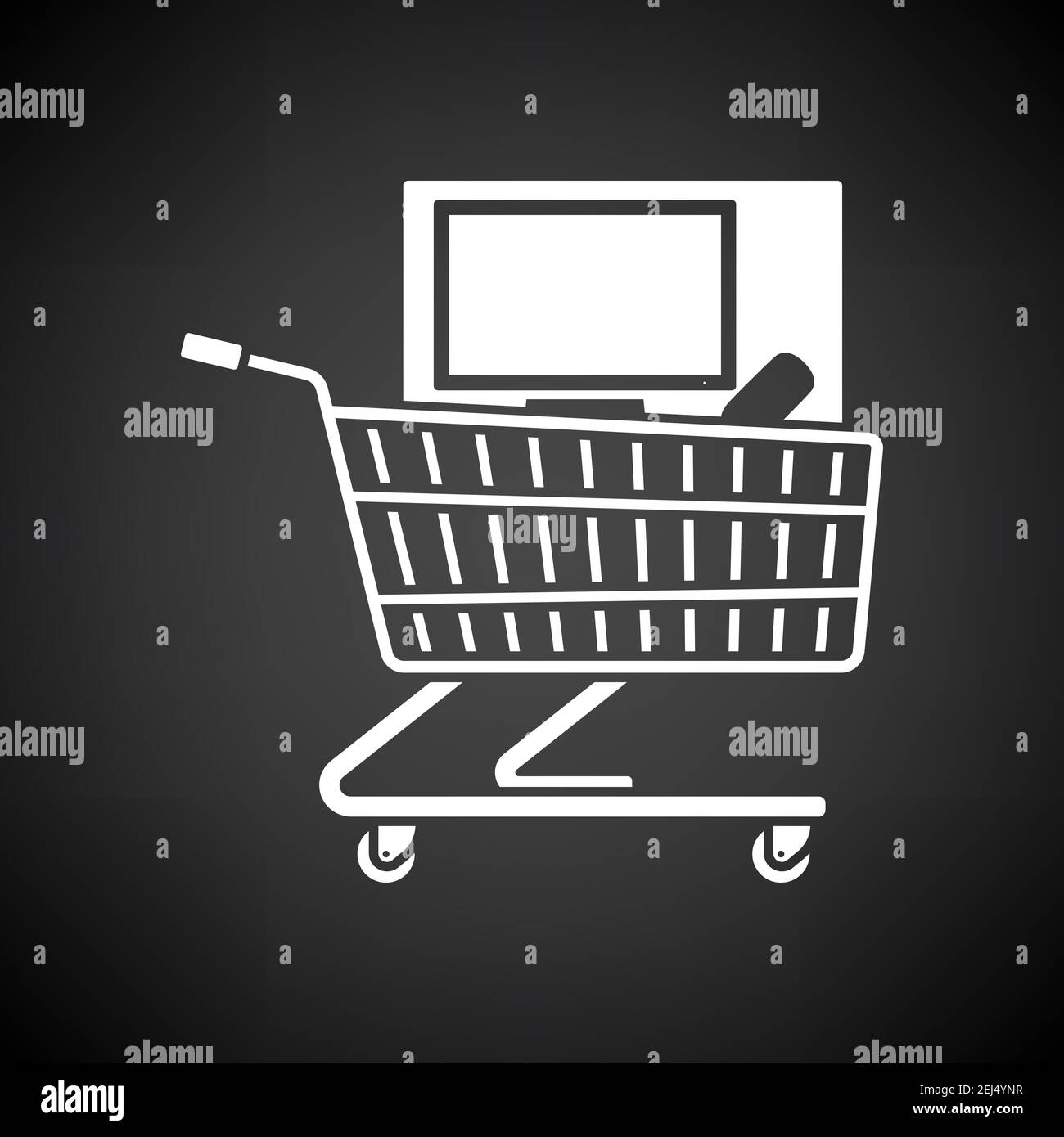 Shopping Cart With PC Icon. White on Black Background. Vector ...
