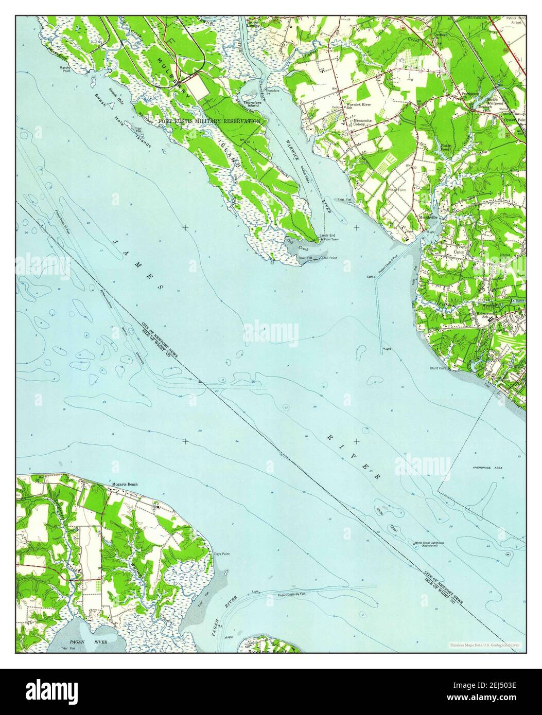 Mulberry Island, Virginia, map 1957, 1:24000, United States of America ...
