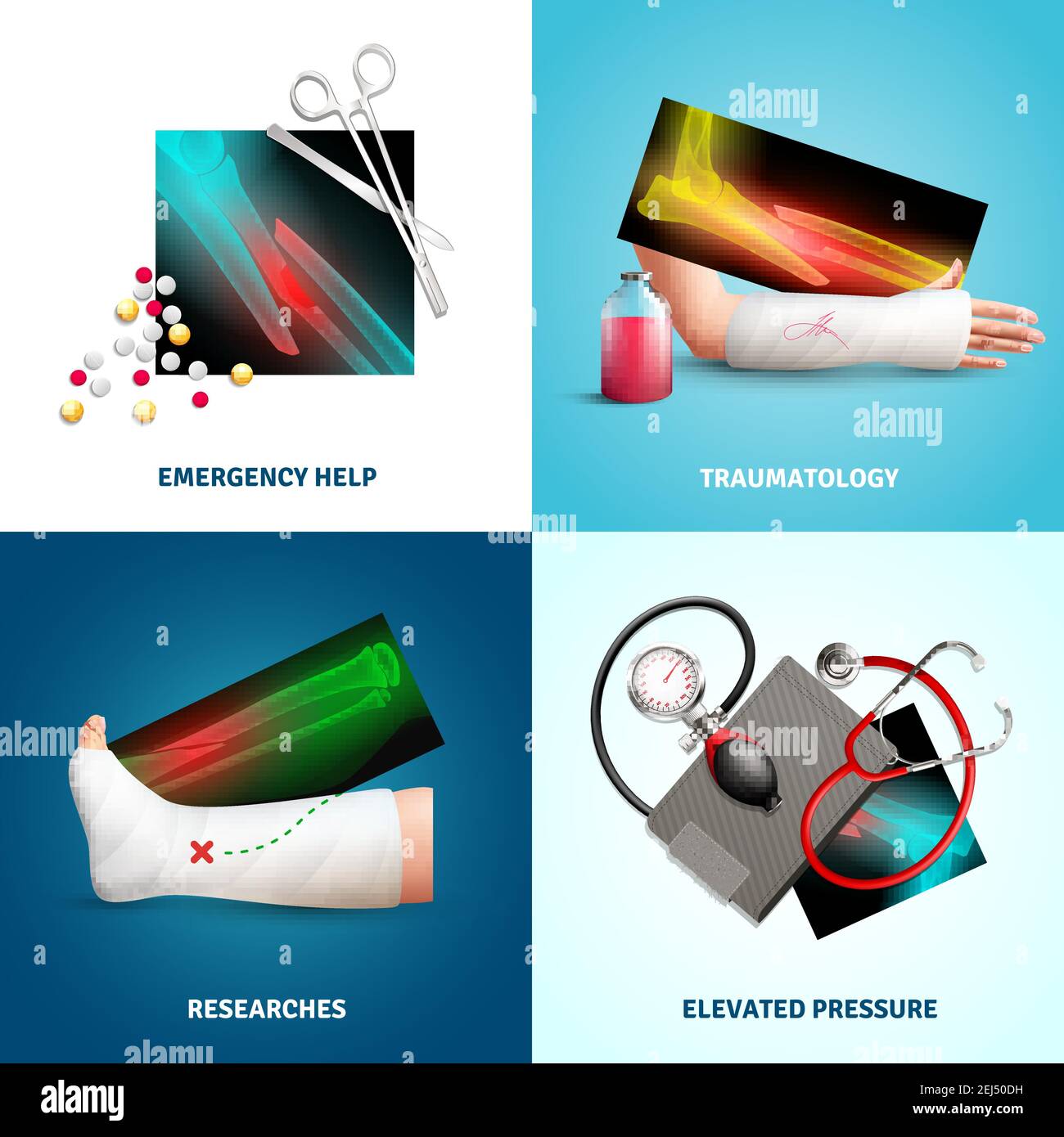 Trauma design concept with emergency medicine help, limbs fracture ...