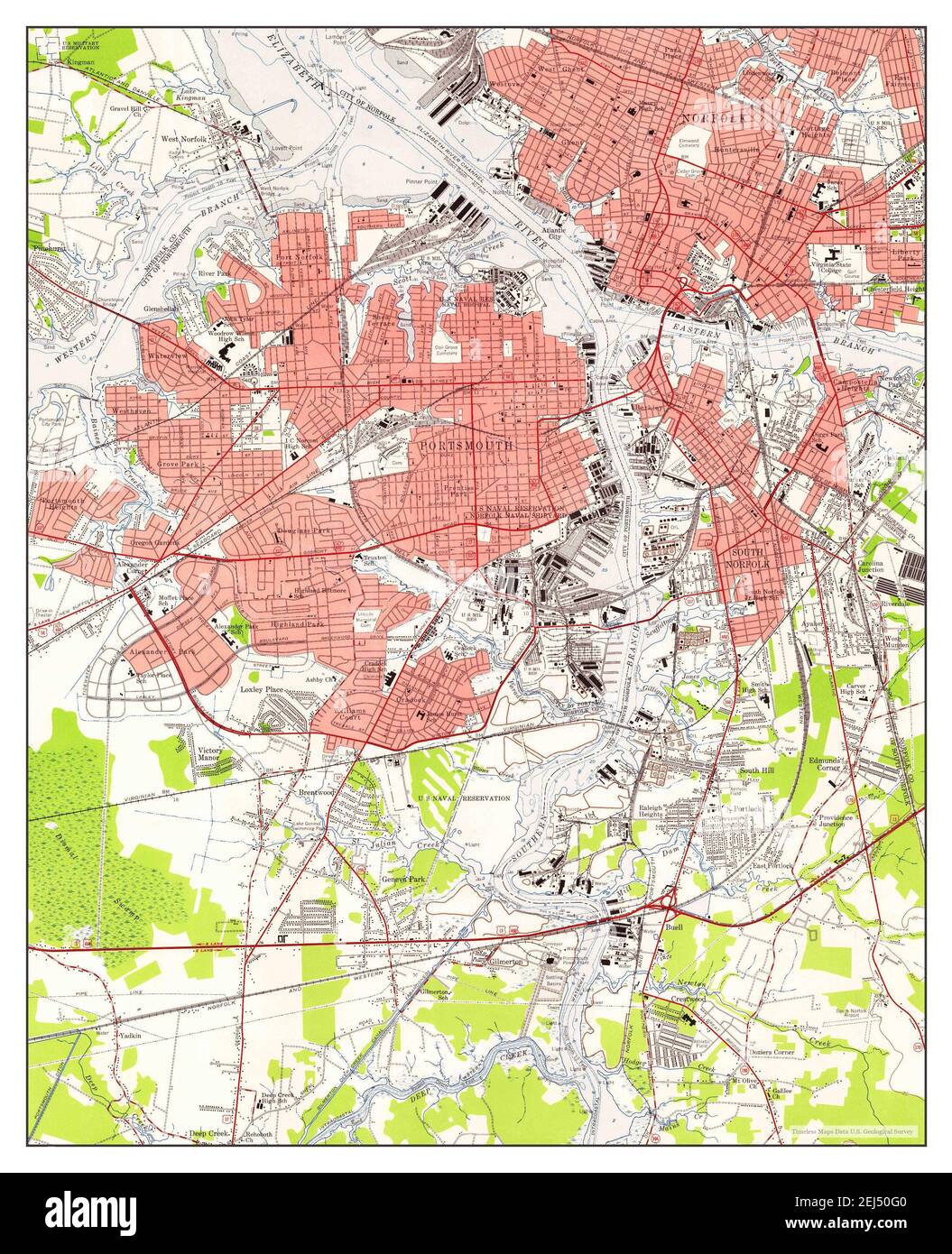 Norfolk South, Virginia, map 1955, 1:24000, United States of America by ...
