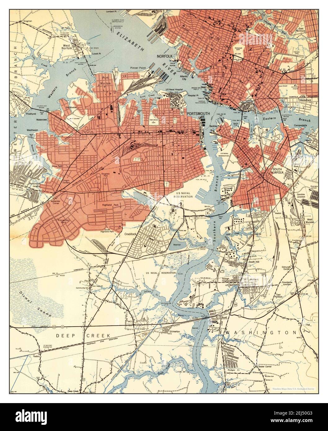 Norfolk South, Virginia, map 1948, 1:24000, United States of America by ...