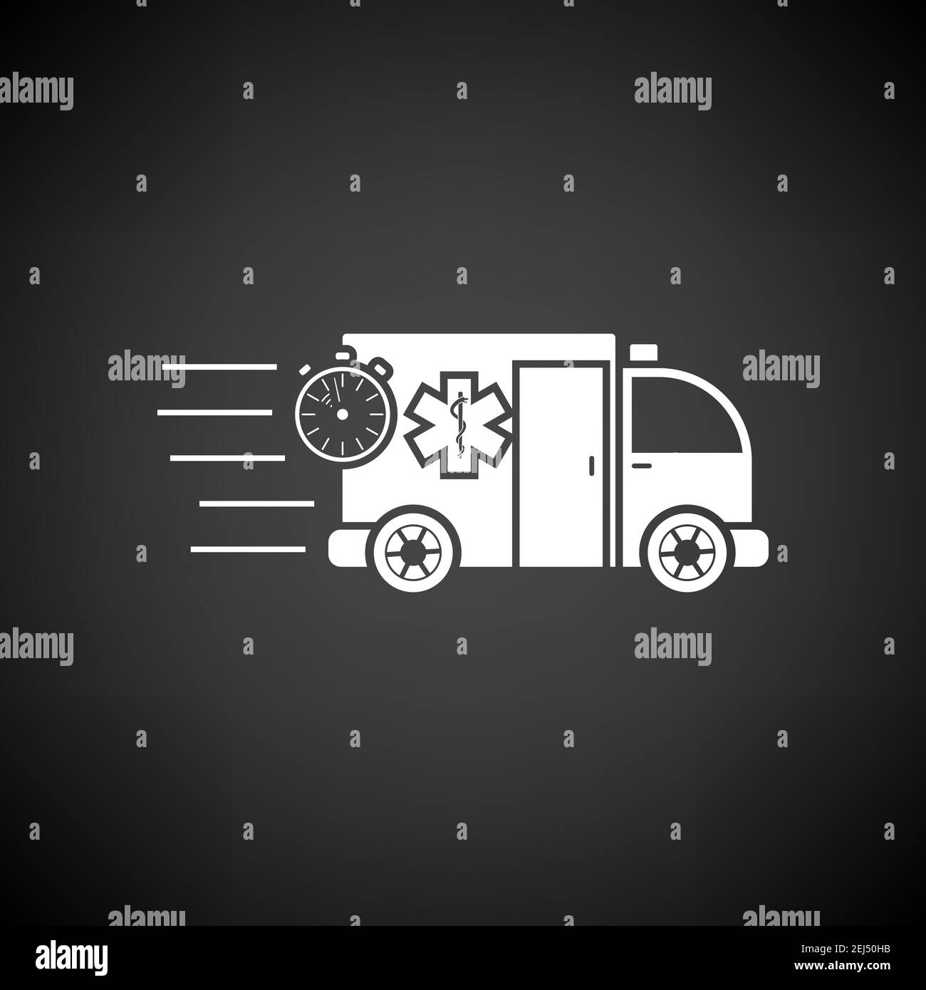 Fast Ambulance Car Icon. White on Black Background. Vector Illustration ...