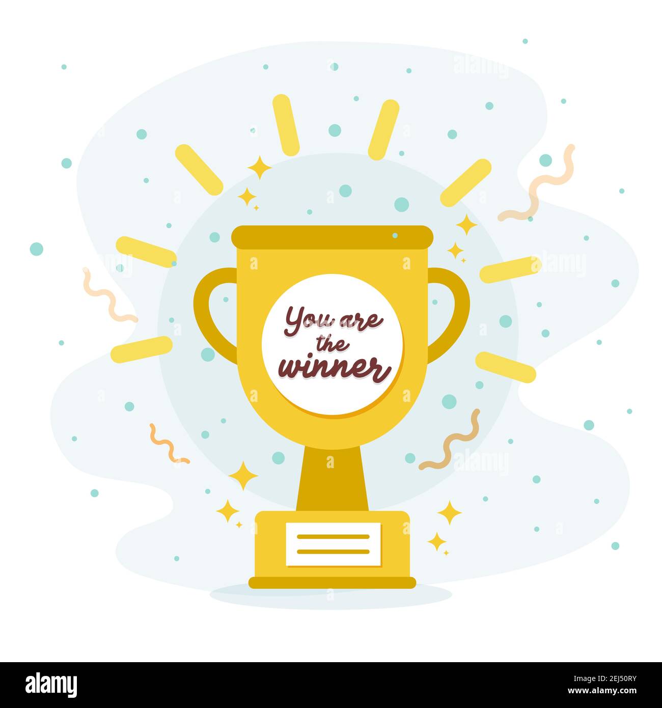 Golden trophy cup. Text: 'You are the winner'. Concept of winner ...