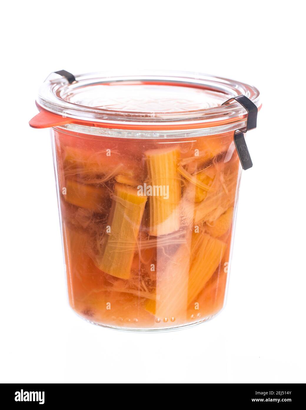 rhubarb compote with metal and rubber closure isolated on white ...