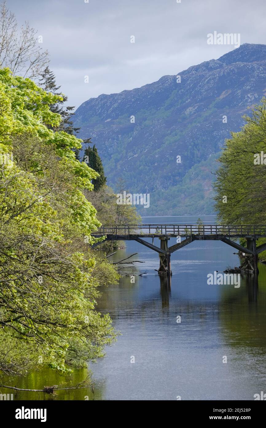 The historic Joseph Mitchell Trestle Style Bridge on the shore of Loch ...